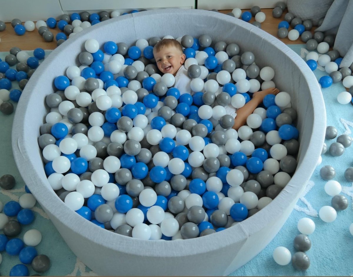 Ballenbad rond - grijs - 125x40 cm - met 1200 grijs, wit en blauwe ...