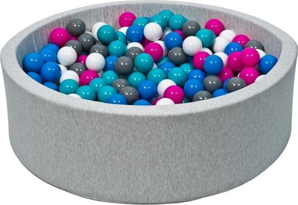 Ballenbad rond - grijs - 90x30 cm - met 300 wit, blauw, roze, grijs en ...