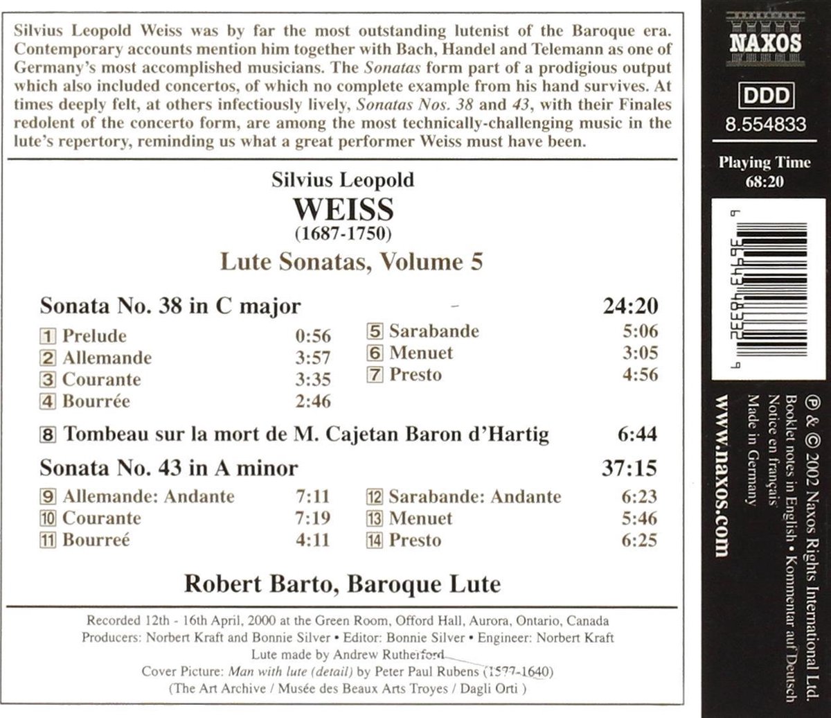 Weiss: Lute Sonatas,Vol.5, Robert Barto | CD (album) | Muziek | bol.com