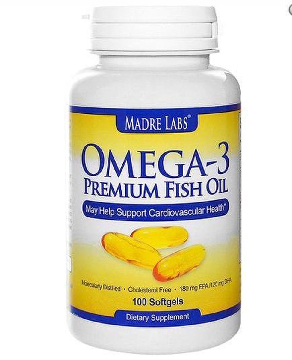Madre Labs Omega-3 Premium Visolie, 180 mg EPA/120 mg DHA 100 Softgels ...