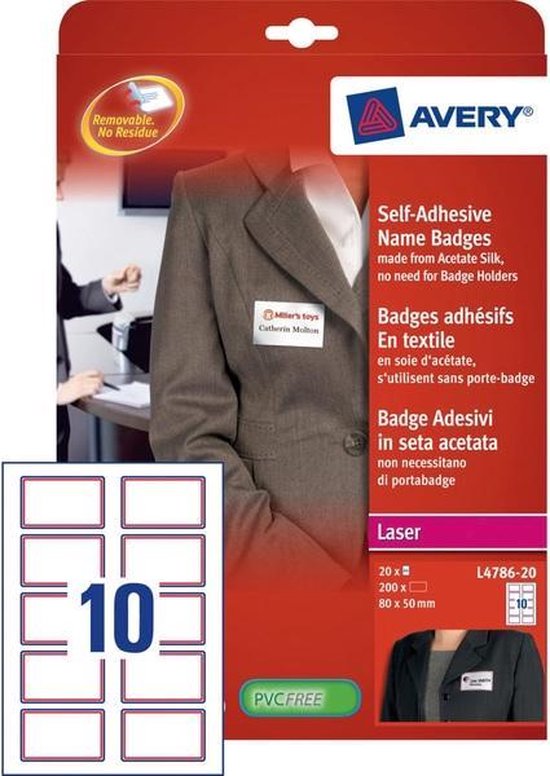 Naambadge etiket avery l4786-20 80 x 50 mm 200 st rd kader | bol.com