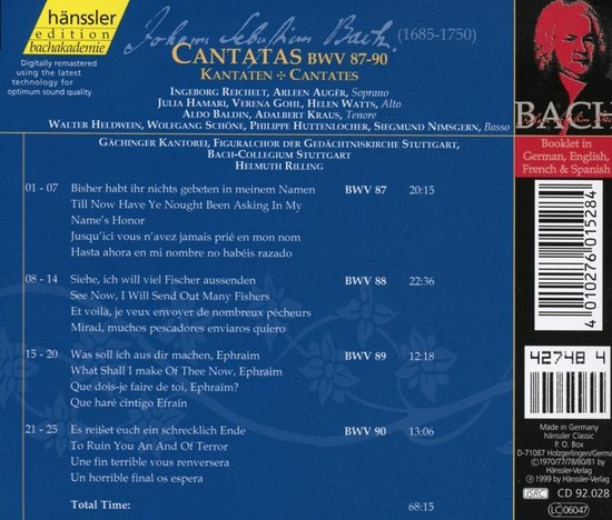 Bach-Ensemble, Helmuth Rilling - J.S. Bach: Cantatas Bwv 87-90 (CD ...