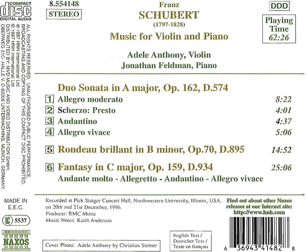 Adele Anthony & Jonathan Feldman - Schubert: Music For Violin And Piano ...