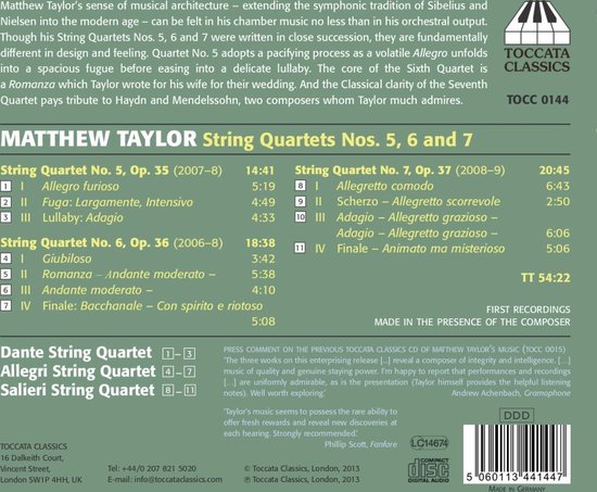 String Quarte Dante String Quartet - Matthew Taylor: String quartets ...