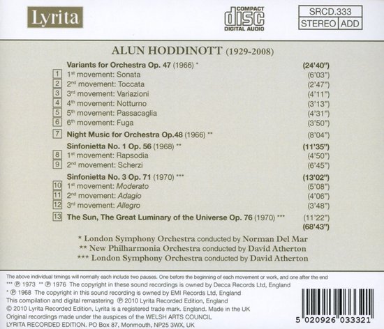 New Philharmonic Orchestra, London Symphony Orchestra - Hoddinott: The ...