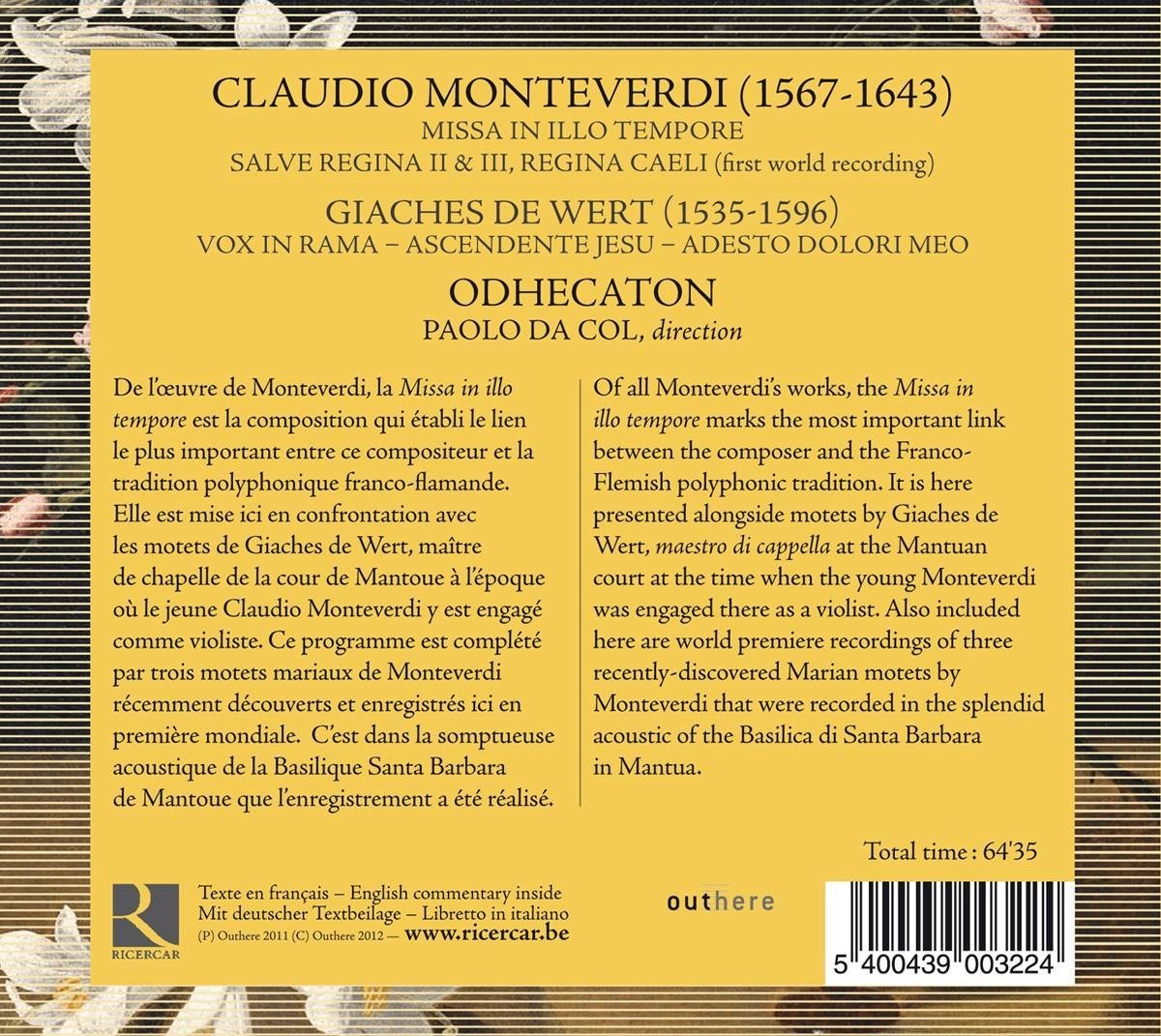 Odhecaton, Paolo Da Col - Monteverdi: Missa In Illo Tempore (CD), Paolo ...