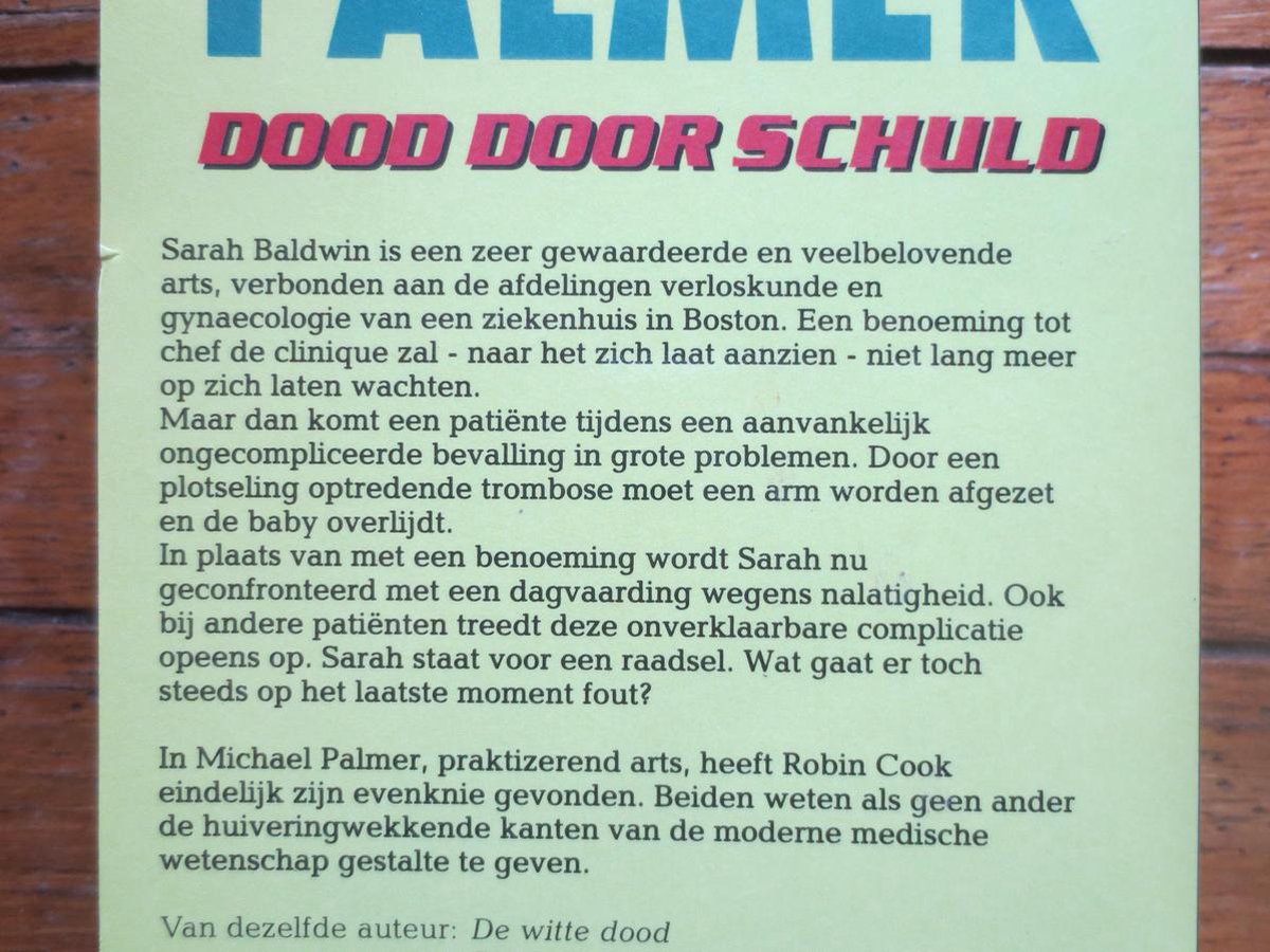 Dood Door Schuld, M. Palmer | 9789044925586 | Boeken | bol.com