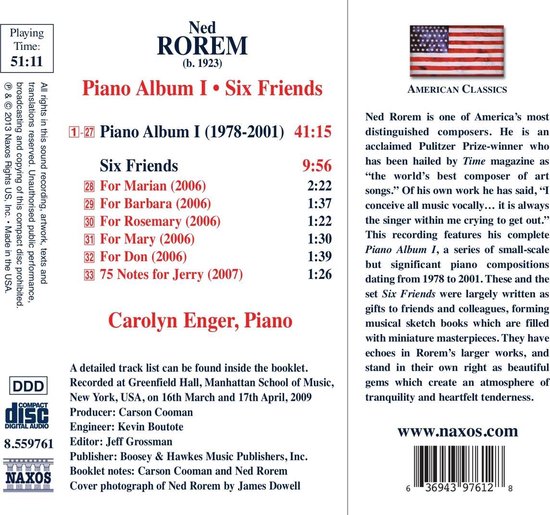 Carolyn Enger - Rorem, Ned; Piano Album I (CD), Carolyn Enger | Muziek ...