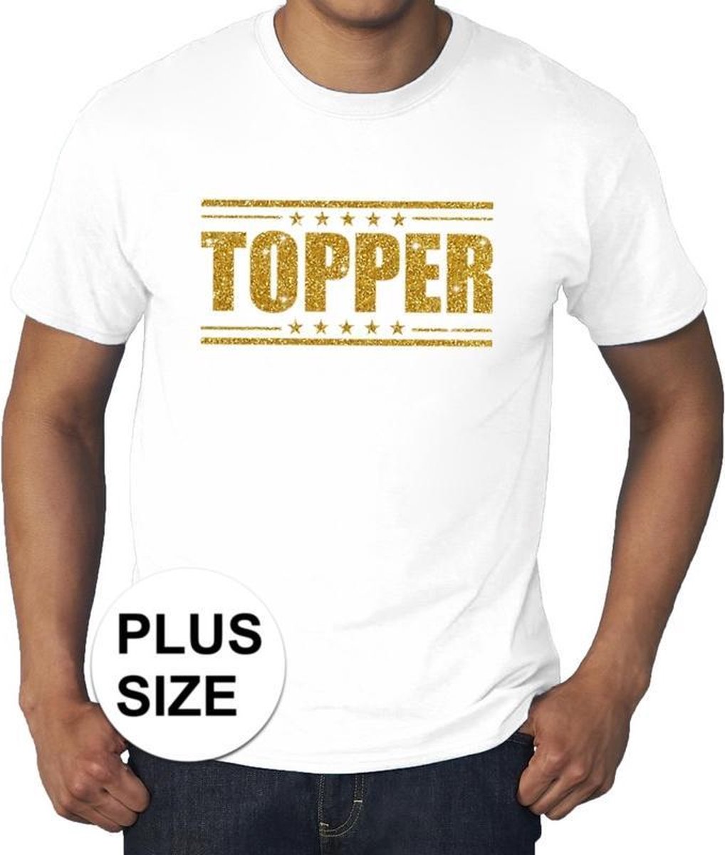 Toppers Grote maten wit Topper t-shirt - Topper in gouden glitter ...
