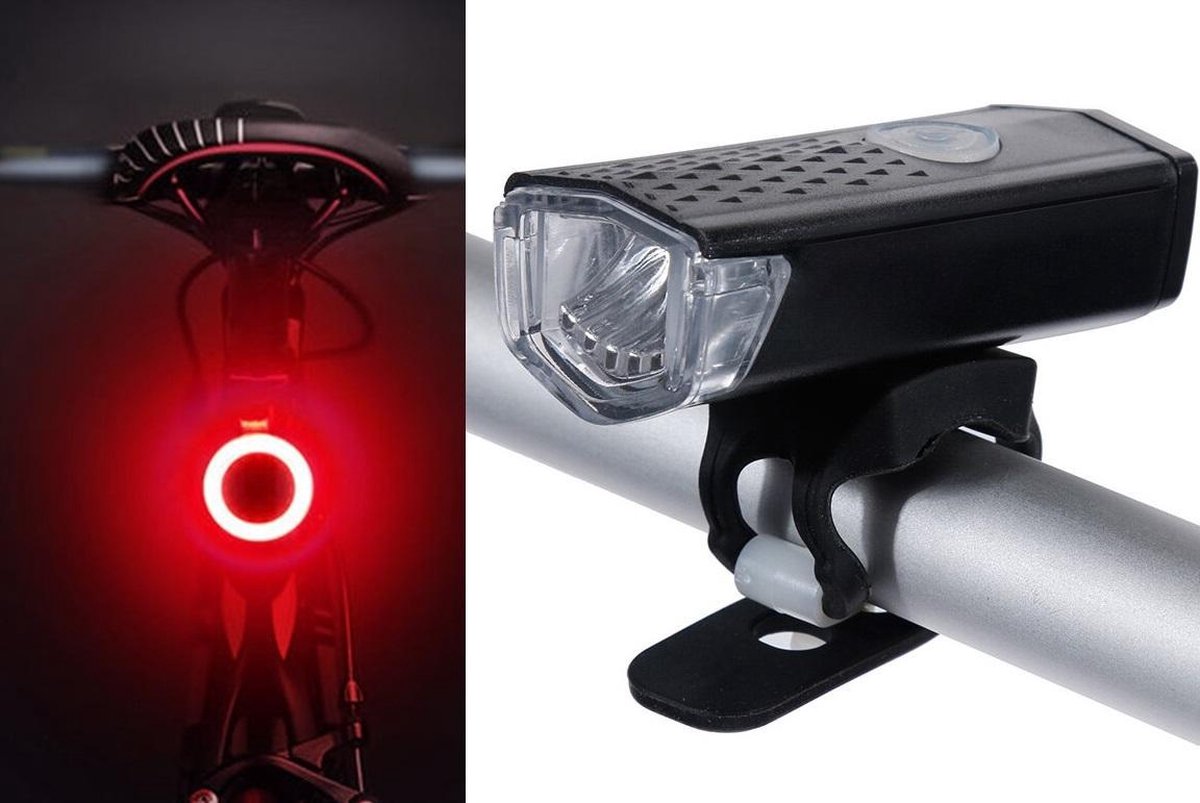 LED fietsverlichting set - usb oplaadbaar accu - 300 lumen - strak ...