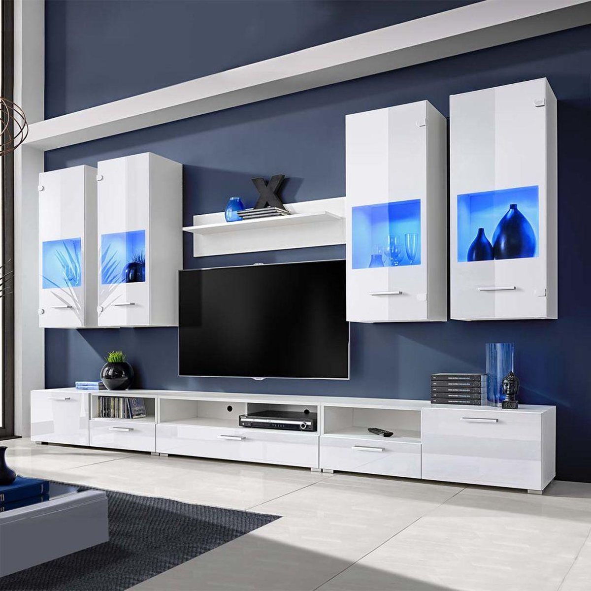 bol.com | vidaXL Wandkasten tv-unit wit hoogglans met blauwe led ...