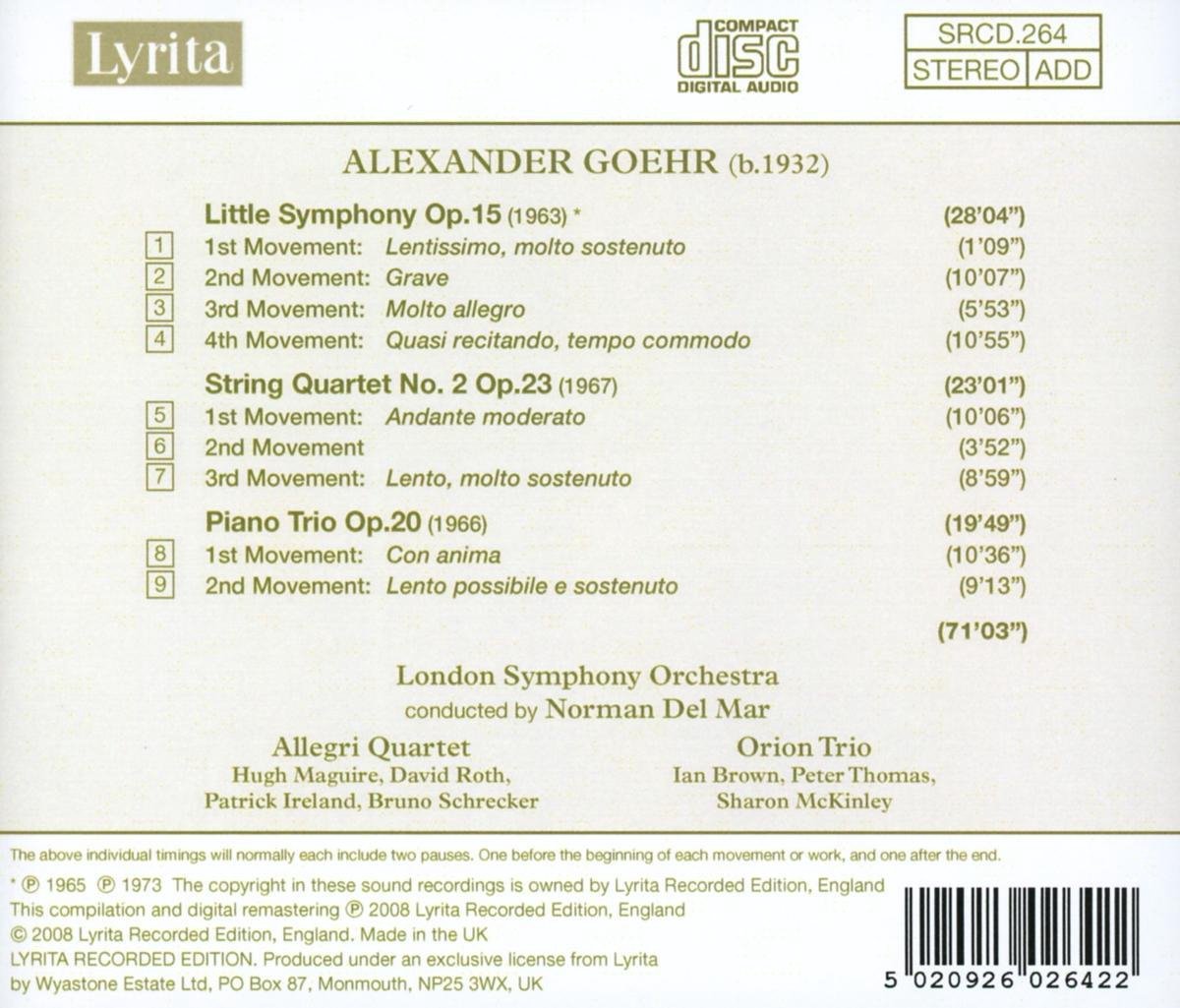 Allegri Quartet, Orion Trio - Goehr: Little Sy, String Quartet N (CD ...