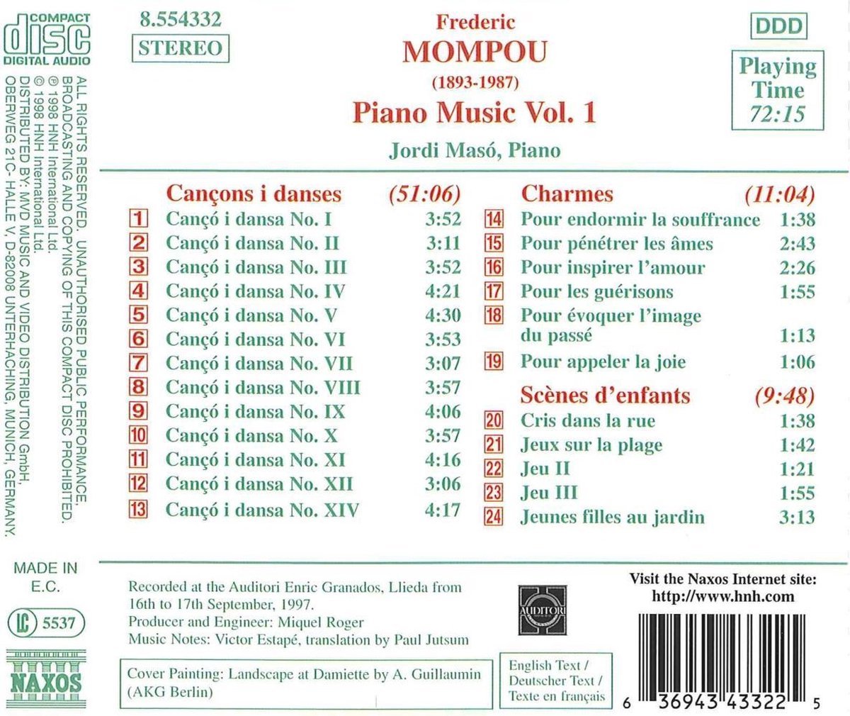 Mompoupiano Works Vol 1, F. Mompou | CD (album) | Muziek | bol.com