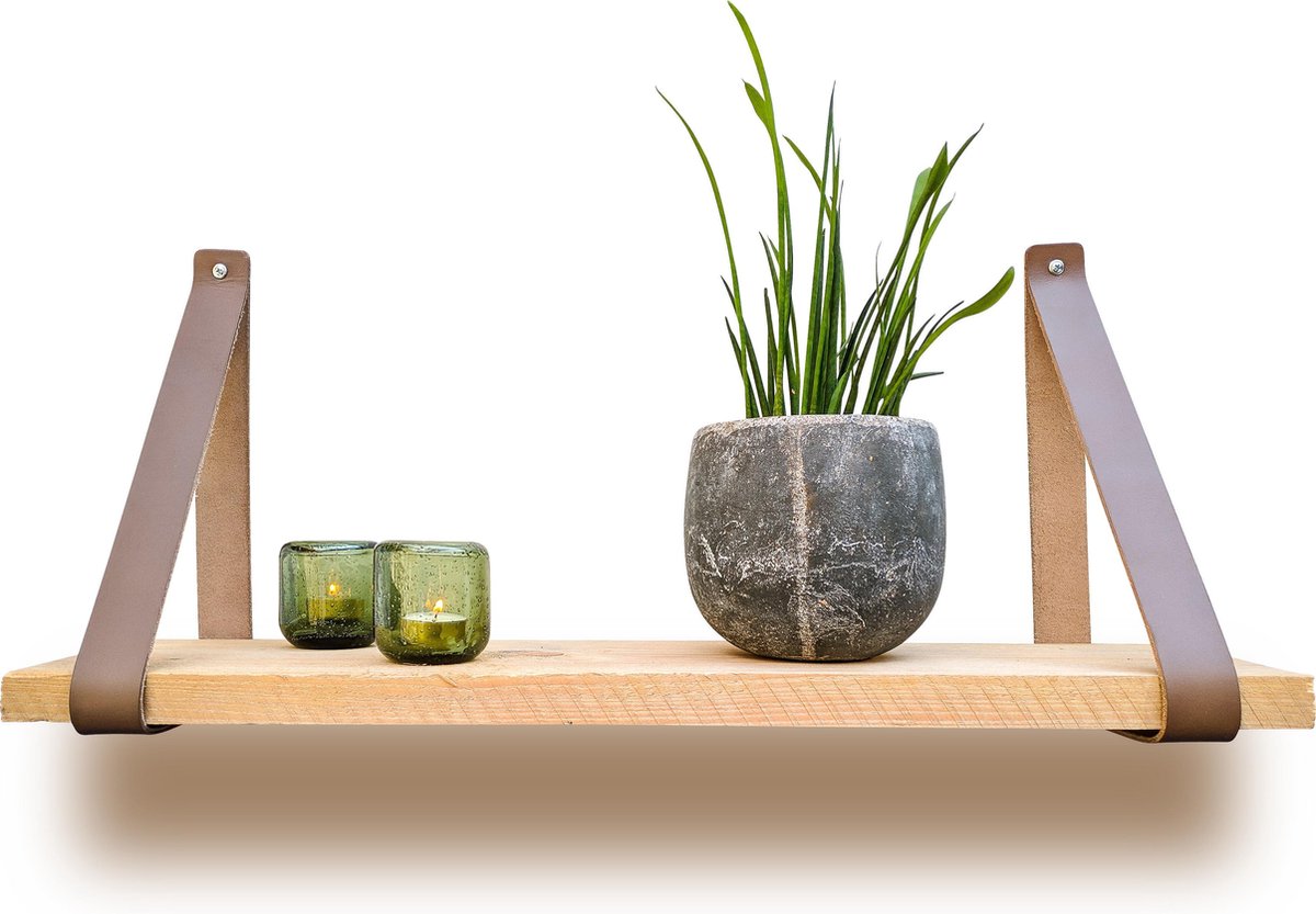 Leren plankdragers - Taupe - 2 stuks - Echt leer - Taupe plankendragers ...