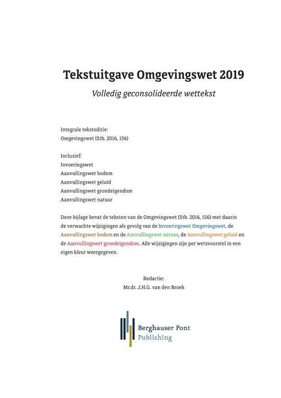 Tekstuitgave Omgevingswet, volledig geconsolideerde wettekst ...