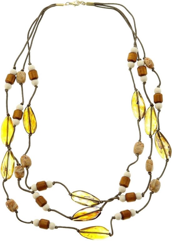 Ketting met meerdere lagen van touw met bruine stenen kralen | bol Ketting met meerdere lagen van touw met bruine stenen kralen | bol