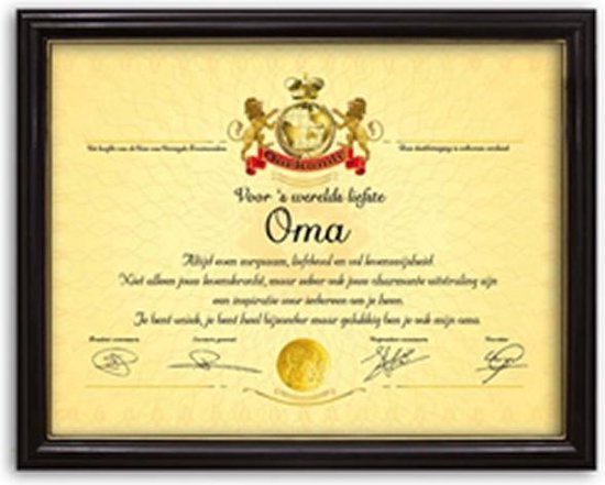 Oorkonde Voor 's werelds liefste Oma | bol.com