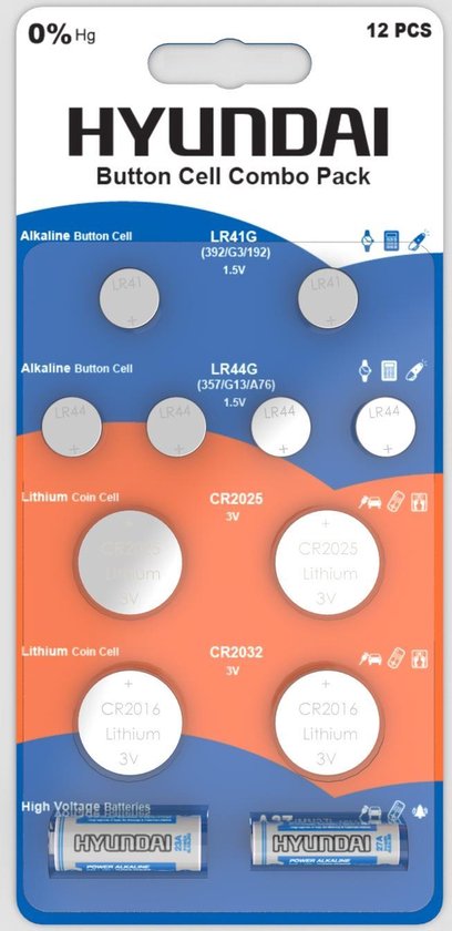 Hyundai Batteries - Combopack Knoopcel batterijen - 12 stuks | bol