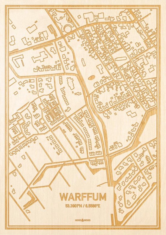 Kaart Warffum - Gegraveerde stadskaart Hood&Wood - Hout, A4 | bol.com