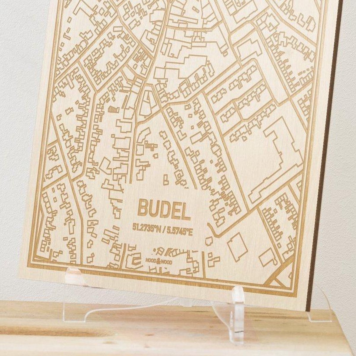 Kaart Budel - Gegraveerde stadskaart Hood&Wood - Hout, A4 | bol.com