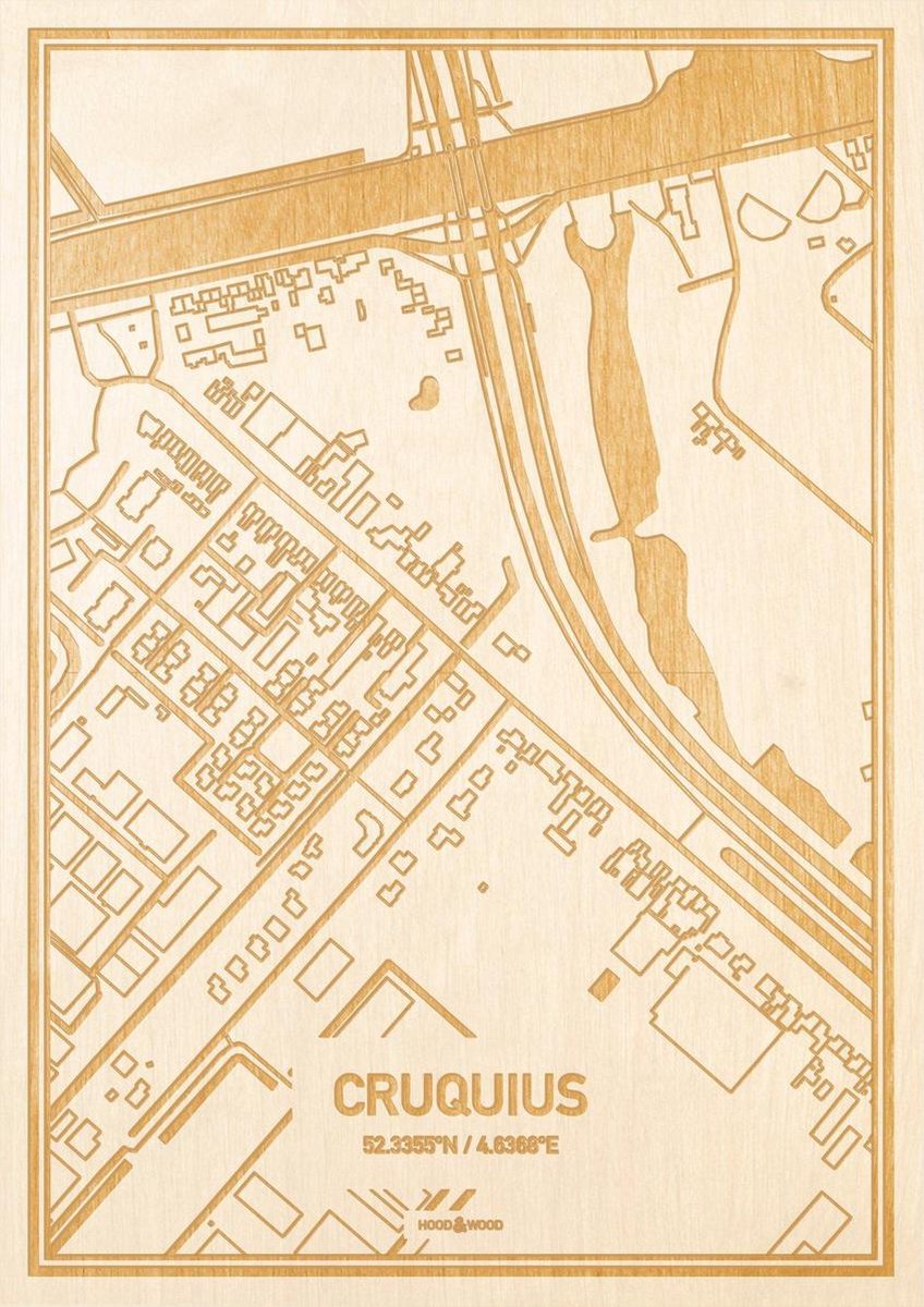 Kaart Cruquius - Gegraveerde stadskaart Hood&Wood - Hout, A4 | bol.com