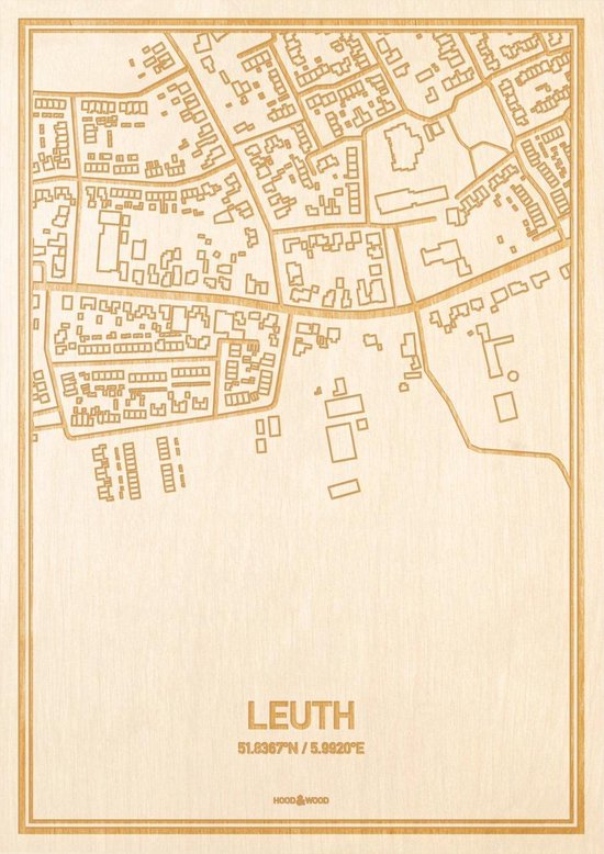 Kaart Leuth - Gegraveerde stadskaart Hood&Wood - Hout, A4 | bol.com