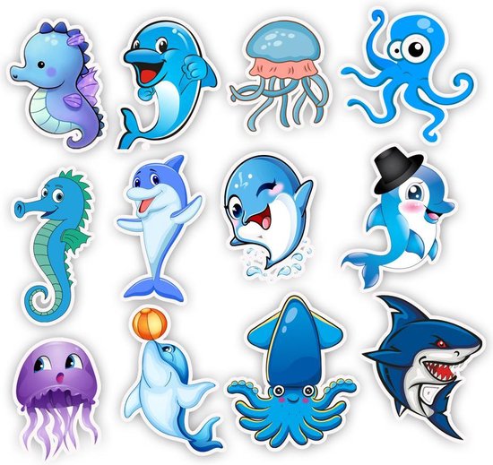 Sticker mix voor kinderen - Zeedieren - blauw - vissen | bol