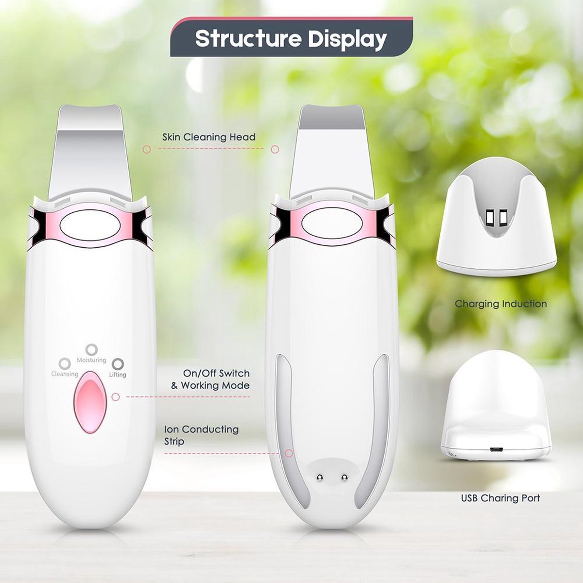 Norcoli Huidverbeterend Ultrasone Spatel - 3 Werkingsmodi - Reiniging ...