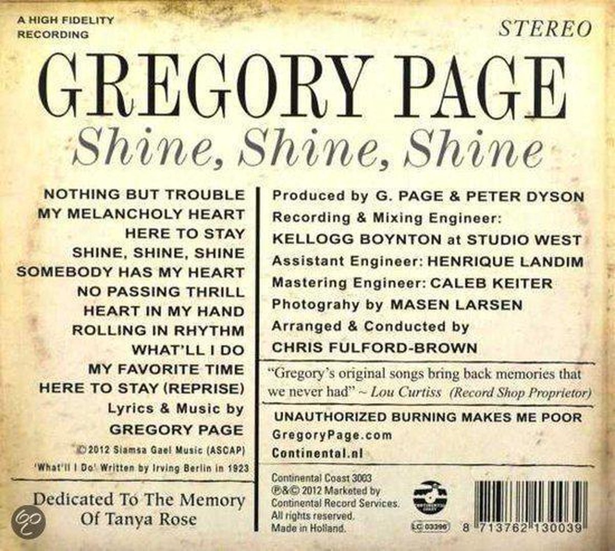 Gregory Page - Shine, Shine, Shine, Gregory Page | CD (album) | Muziek ...