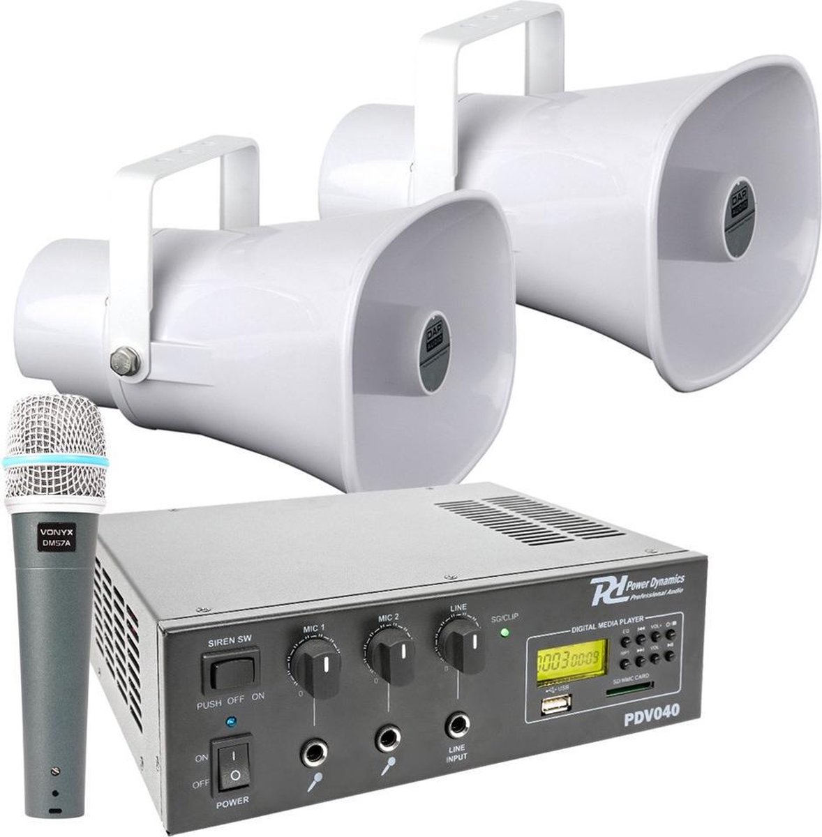 Omroepinstallatie - Auto omroepinstallatie 30W met 2 hoornspeakers ...