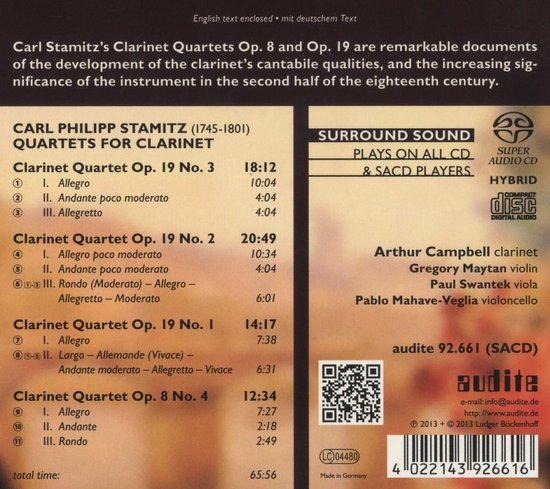 Arthur Campbell - Carl Philipp Stamitz: Quartets For Clarinet (Super ...