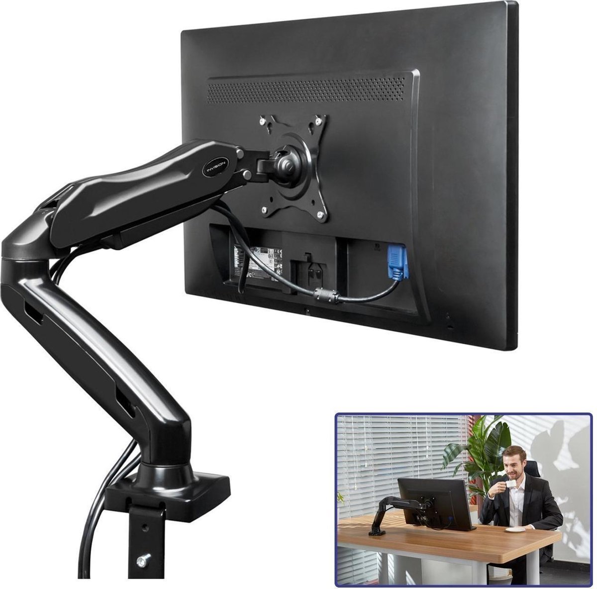 Invision® Monitor Desk Mount | Ergonomisch, door gasgedreven volledig ...