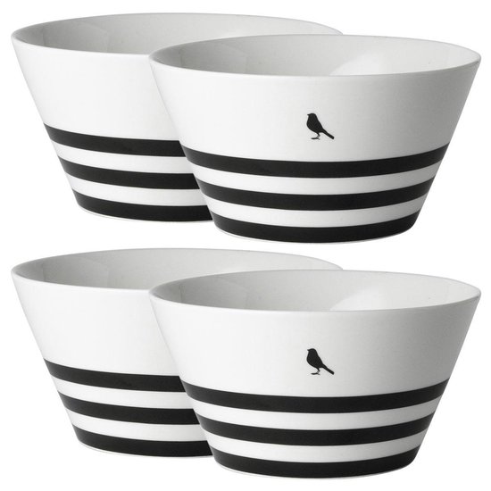 Dutch Rose Loft Set 4 Zwart-Wit Kommen Streep 14 cm | bol.com