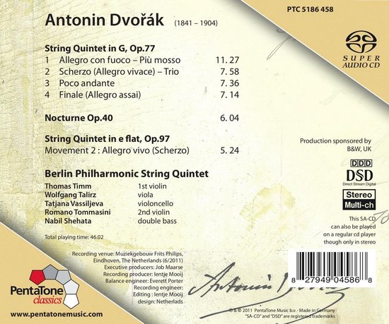 Dvorak: String Quintet In G Major / Op. 77/Nocturne / Op. 40 ...
