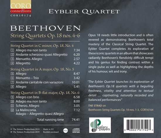 Eybler Quartet - Beethoven String Quartets Op. 18 Nos. 4-6 (CD), Eybler Quartet | Muziek | bol