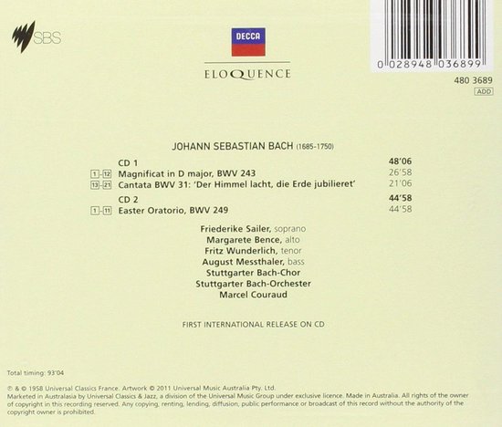 Magnificat/Cantata Bwv 31/Easter Oratorio, Stuttgarter Bach-Chor ...