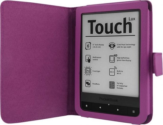 Paarse Leren Beschermhoes Pocketbook Touch Lux 3 (Cover / Case / Hoes ...