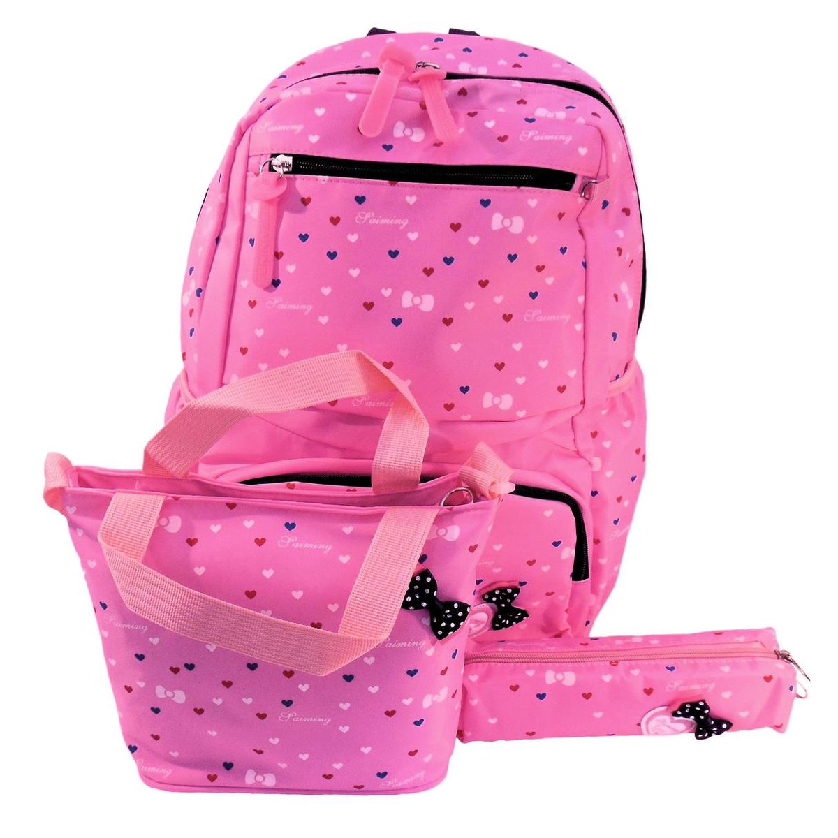 3-delige Rugzak Set - Roze Hartjes - Schooltas - Rugzak Kind - Back to ...