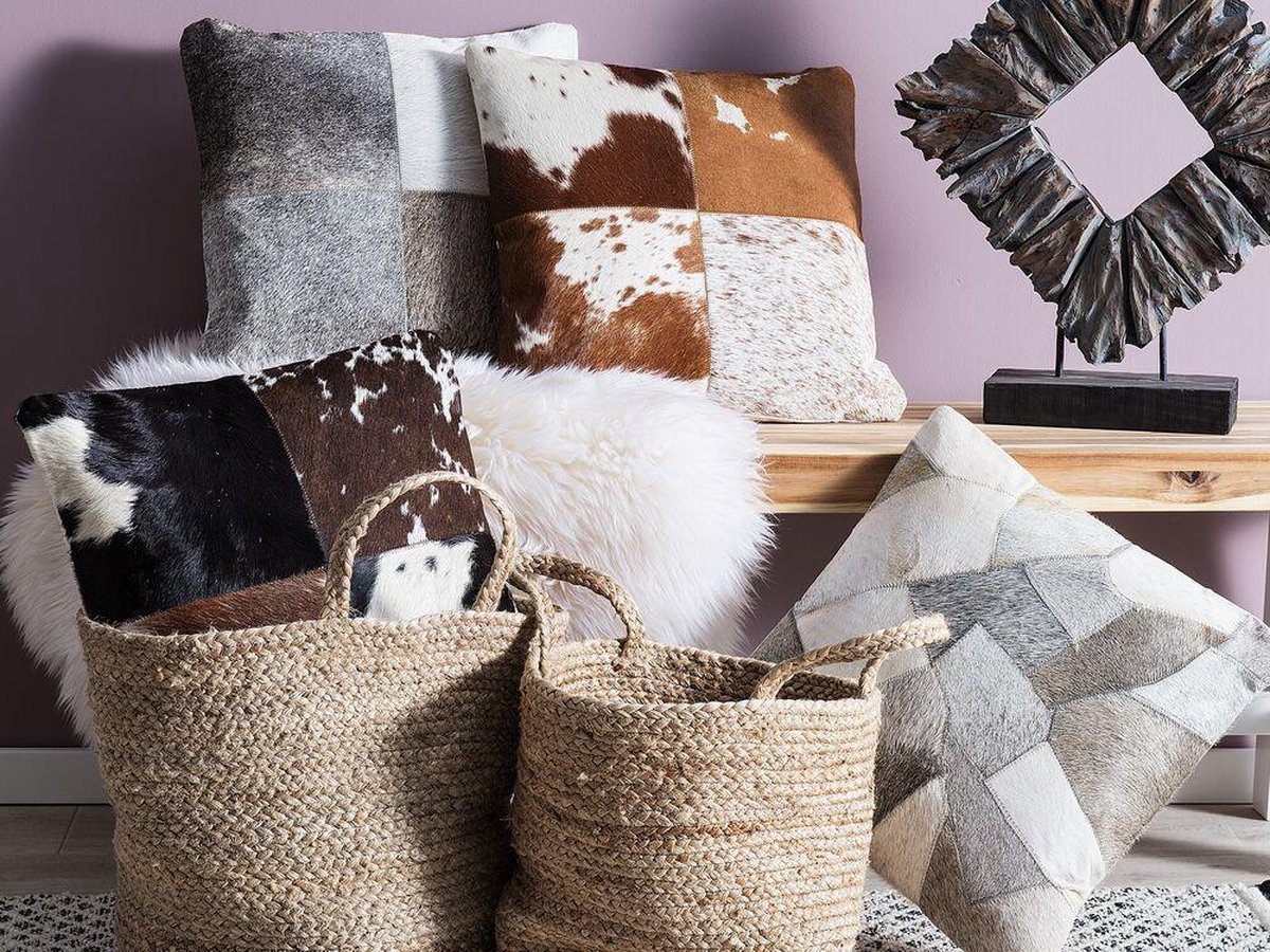 Beliani NEELOOR - Sierkussen - grijs - leer | bol.com