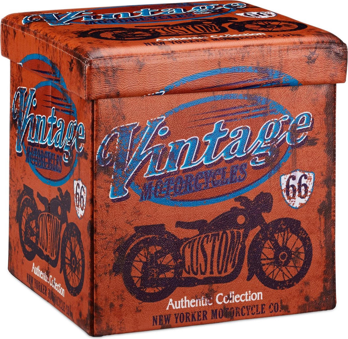 Relaxdays opvouwbare poef met opbergruimte - vierkante hocker met print ...