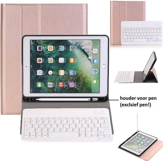 Ntech Keyboard hoesje met Stylushouder iPad 9.7 (2017-2018) Rose Goud ...