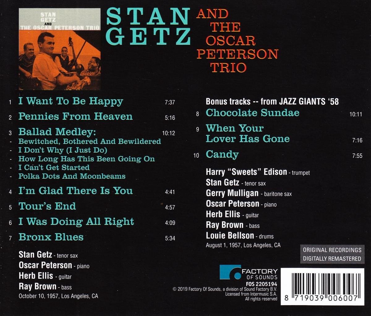 Stan Getz And The Oscar Peterson Trio, Oscar Peterson Trio | CD (album ...