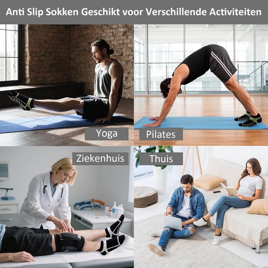 Antislip Sokken Heren - Yoga, Pilates & Fitness Sokken met Grip - 3 ...