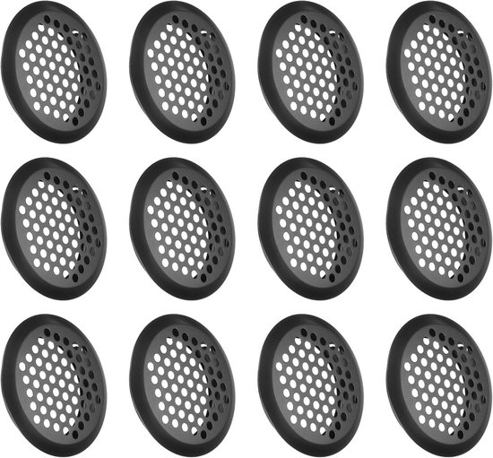 Set van 12 Zwarte Ronde Luchtroosters 50mm Roestvrij Staal voor ...