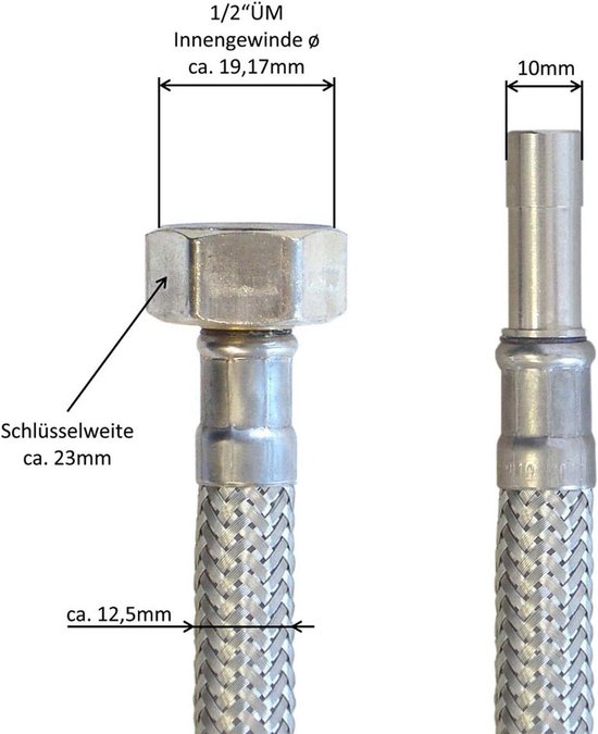 Flexibele RVS Waterslang 1/2" Aansluiting met 10mm Buis voor Drinkwater ...