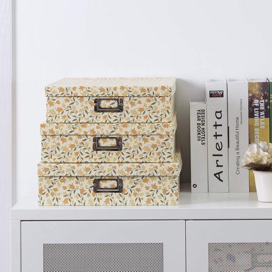 Set van 3 kartonnen opbergdozen met deksel - decoratief met ...