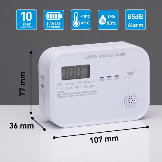 Grundig Koolmonoxidemelder - CO Melder met LCD Scherm - Hoogsensitieve ...