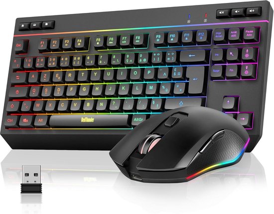 Draadloos 75% TKL Toetsenbord en Muis Combo met RGB Verlichting, AZERTY ...