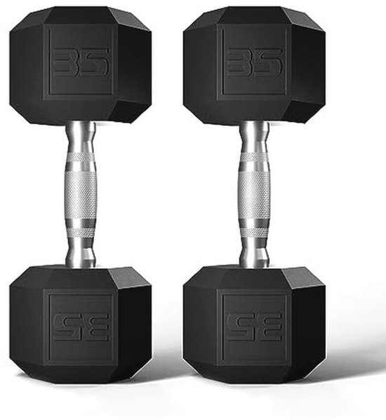 Hexagon Dumbbell Set - Rubber Coated Handgewichten voor Thuis Fitness | bol