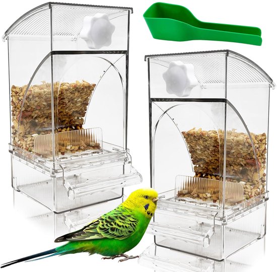 2-Pack Clean Bird Feeder Automatische Vogelkooi Voederbak Transparant ...